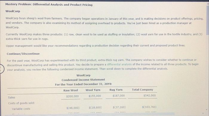 Solved Mastery Problem: Differential Analysis and Product | Chegg.com