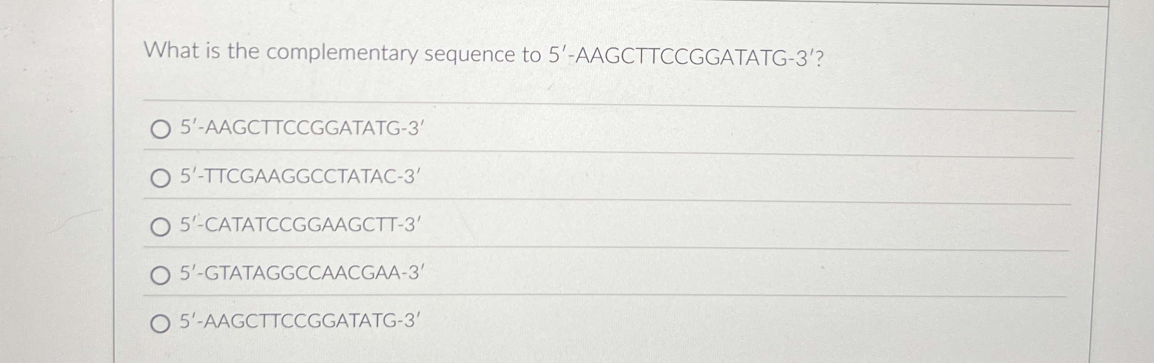 What is the complementary sequence to | Chegg.com