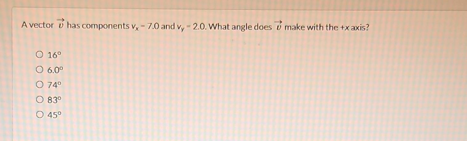 Solved A vector v has components vx=7.0 and vy=2.0. What | Chegg.com
