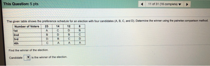 Solved This Question: 5 pts 11 of 31 (16 complete) The given | Chegg.com