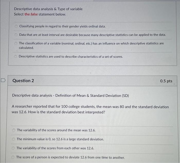 Solved Descriptive data analysis \& Type of variable Select | Chegg.com
