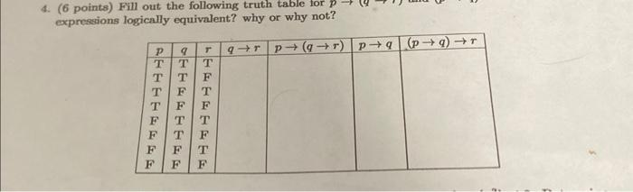 Solved 4. (6 points) Fill out the following truth table for | Chegg.com