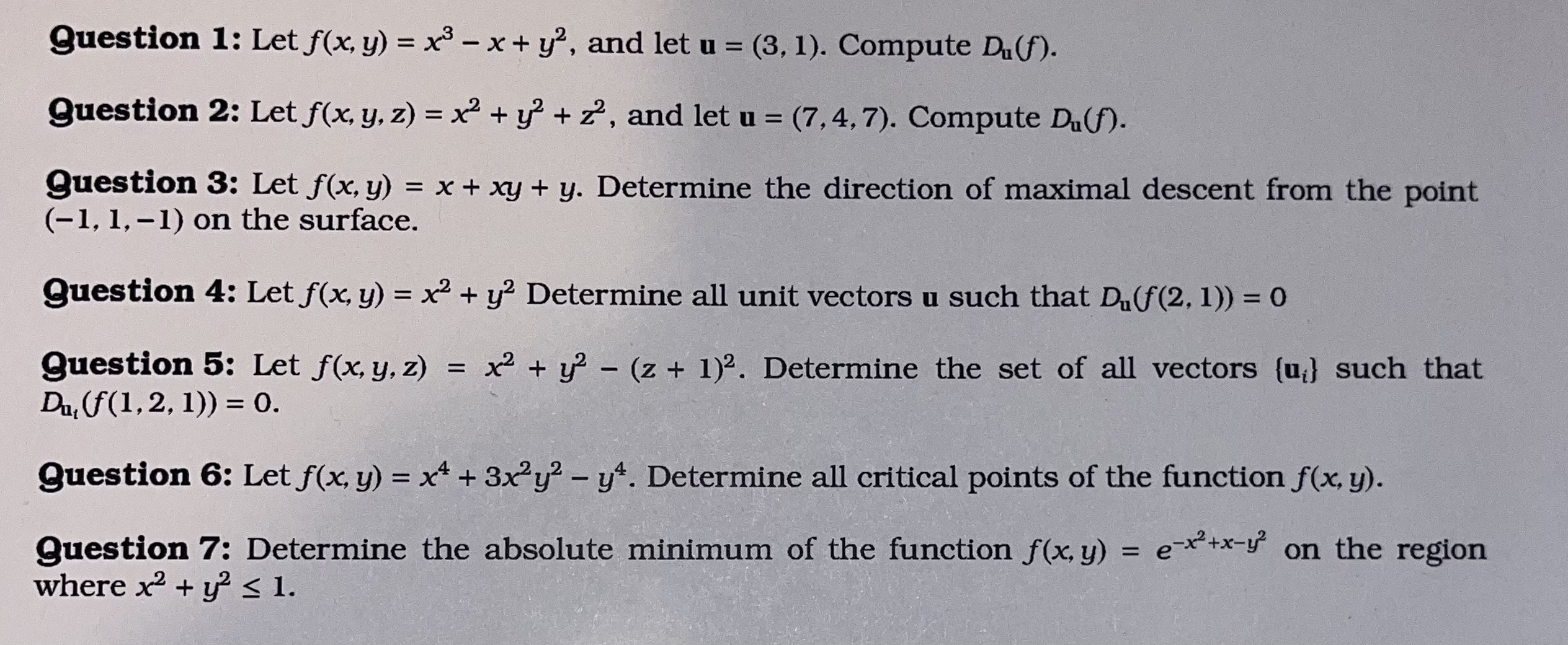 Solved Guestion 1: Let f(x,y)=x3-x+y2, and let u=(3,1). | Chegg.com Solved Guestion 1: Let f(x,y)=x3-x+y2, and let u=(3,1). | Chegg.com