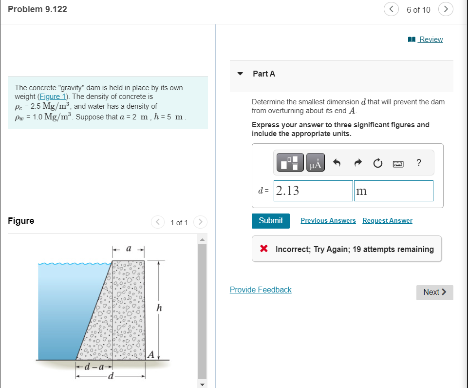 Solved The concrete "gravity" dam is held in place by its | Chegg.com