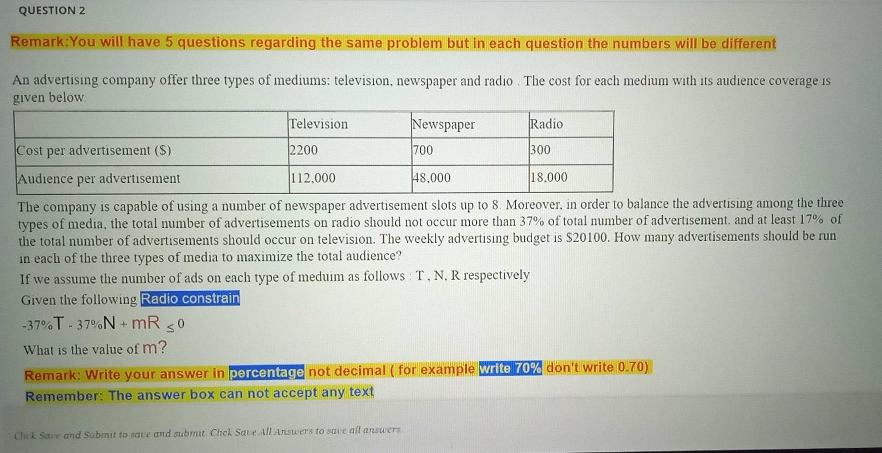 Solved QUESTION 2 Remark:You will have 5 questions regarding | Chegg.com