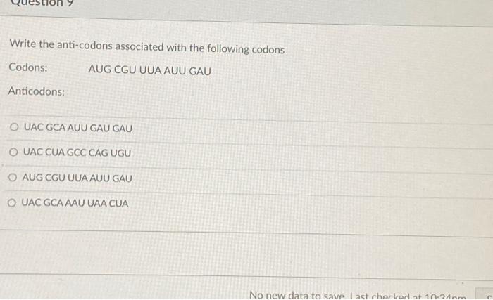Solved Write the anti-codons associated with the following | Chegg.com
