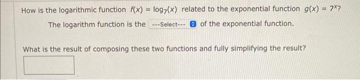 Solved How is the logarithmic function f(x)=log7(x) related | Chegg.com