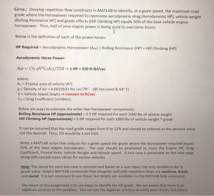 GOAL: Develop repetition flow constructs in MATLAB to | Chegg.com