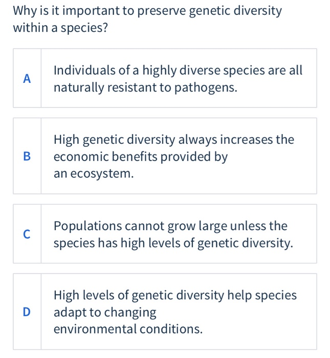 Solved Why Is It Important To Preserve Genetic Diversity Chegg