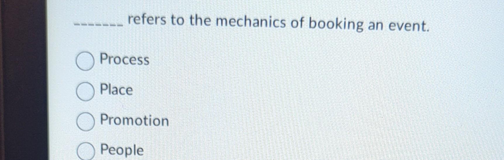 Solved refers to the mechanics of booking an event. Process | Chegg.com