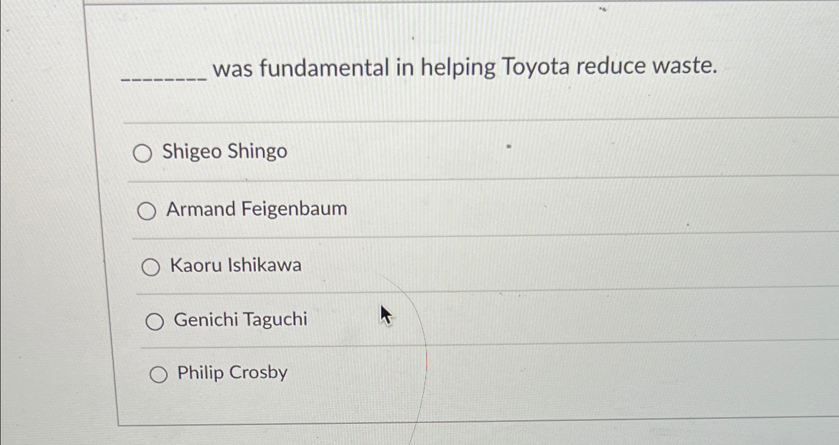 Solved was fundamental in helping Toyota reduce waste.Shigeo | Chegg.com