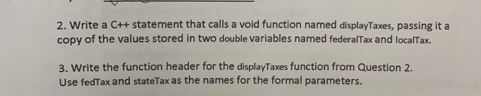 Solved 2. Write a C++ statement that calls a void function | Chegg.com