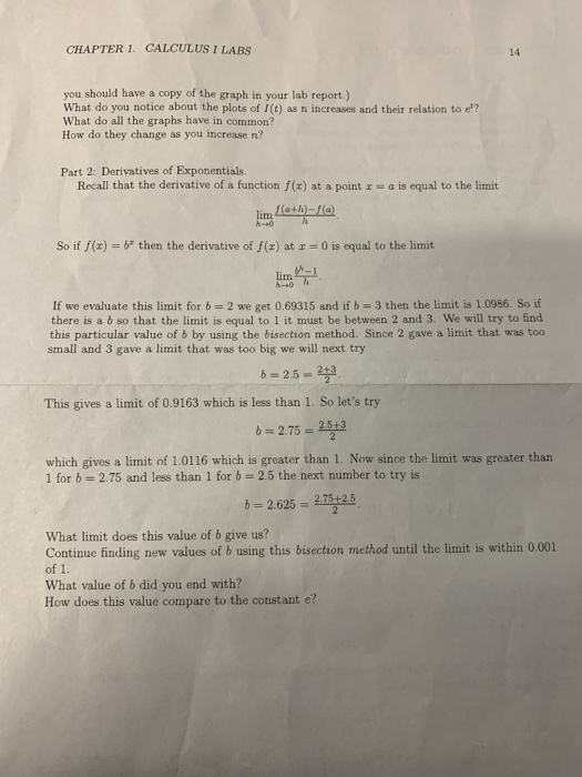 CHAPTER 1. CALCULUS I LABS Title: What's So Special | Chegg.com