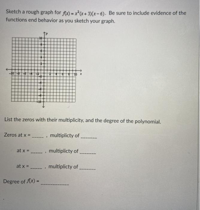 Solved Sketch a rough graph for f(x) = x*(x+3)(x-6). Be sure | Chegg.com