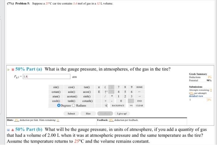 Solved (7\%) Problem 5: Suppose a 25∘C car tire contains 3.4 | Chegg.com