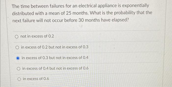 Solved The time between failures for an electrical appliance | Chegg.com