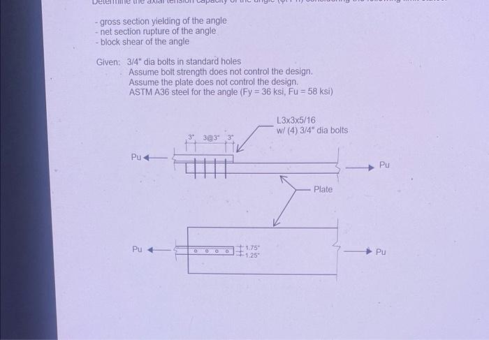 Solved - gross section yielding of the angle - net section | Chegg.com
