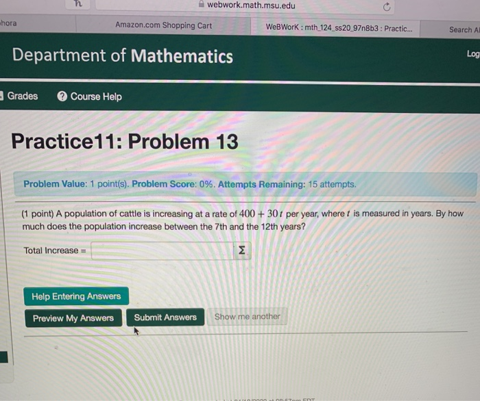Solved webwork.math.msu.edu thora Amazon.com Shopping Cart | Chegg.com
