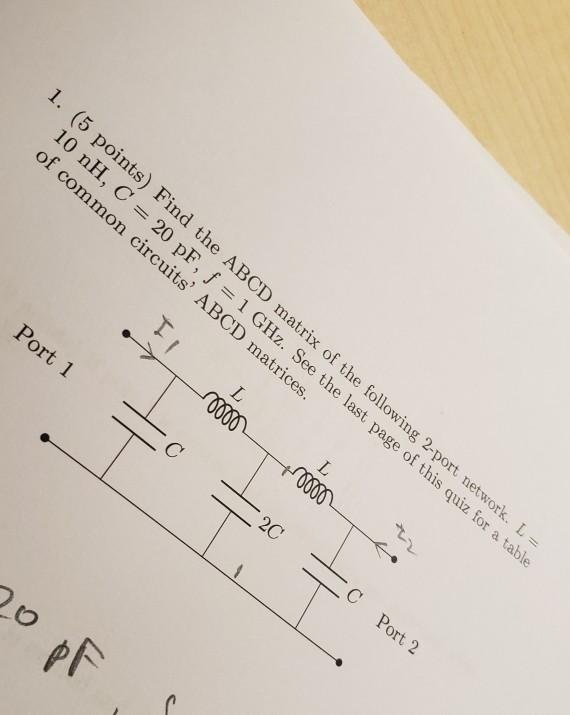 Solved 1. (5 points) Find the ABCD matrix of the following | Chegg.com