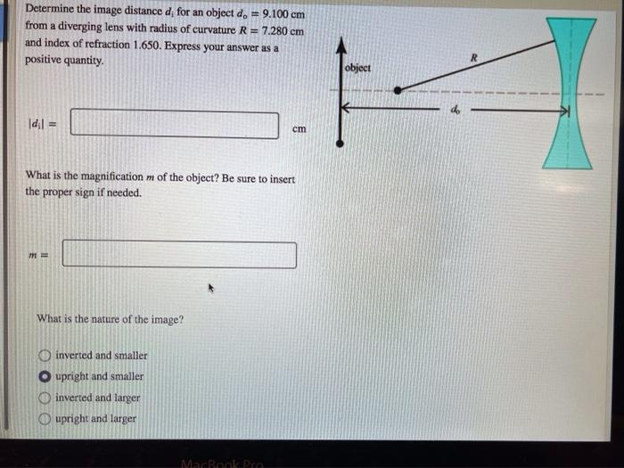 Solved Determine the image distance d for an object d. = | Chegg.com
