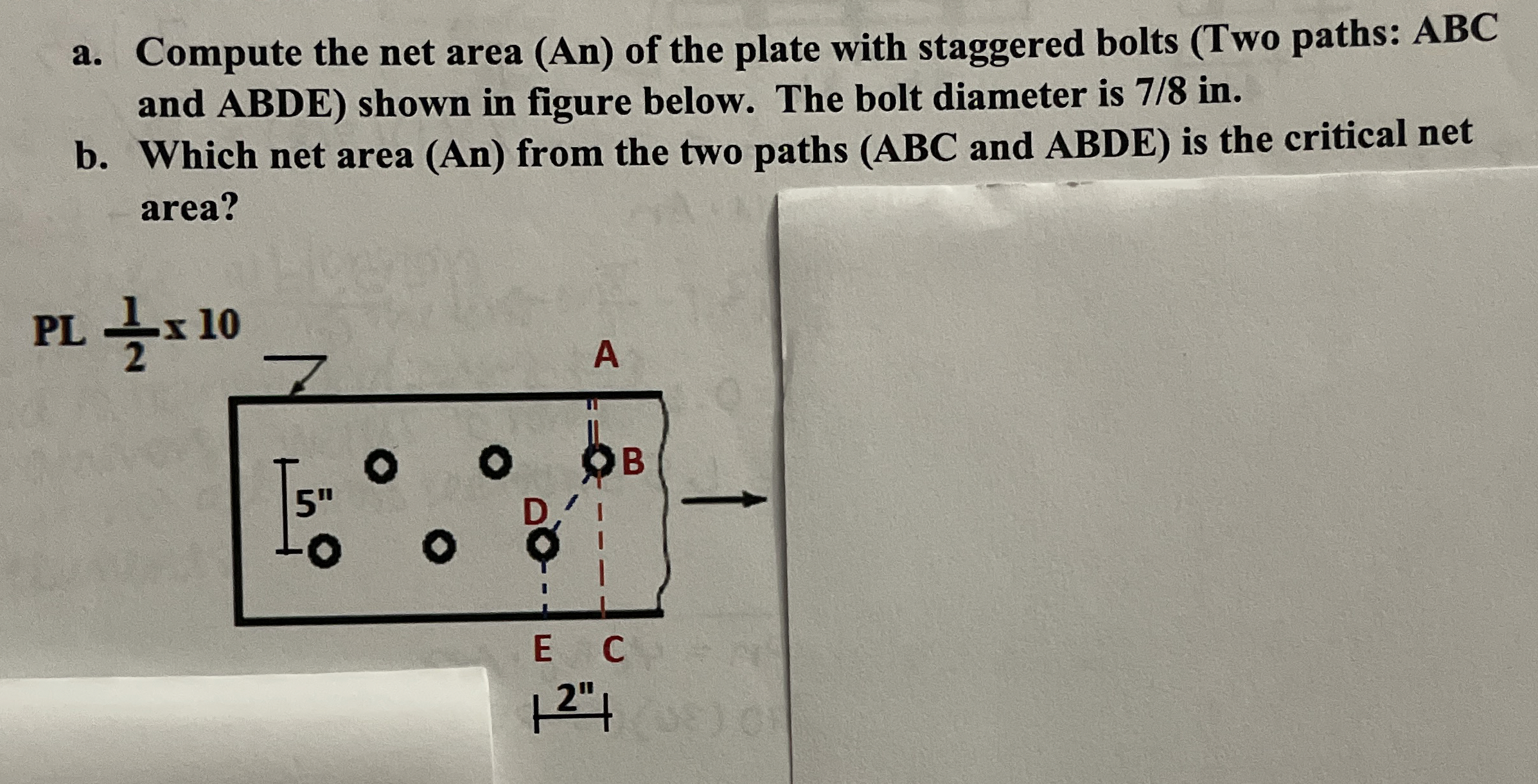 Solved a. ﻿Compute the net area (An) ﻿of the plate with | Chegg.com