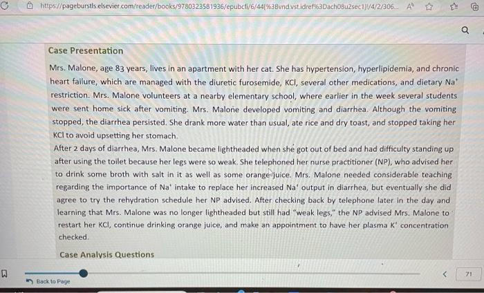 Solved Case Presentation Mrs. Malone, age 83 years, lives in | Chegg.com