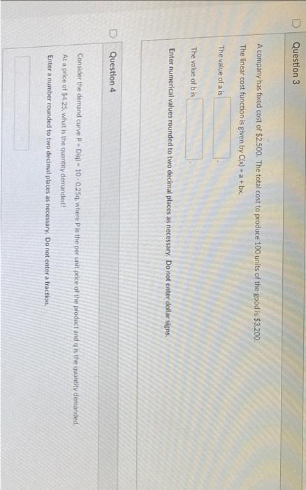Solved Question 1 A firm has a linear cost function given by | Chegg.com
