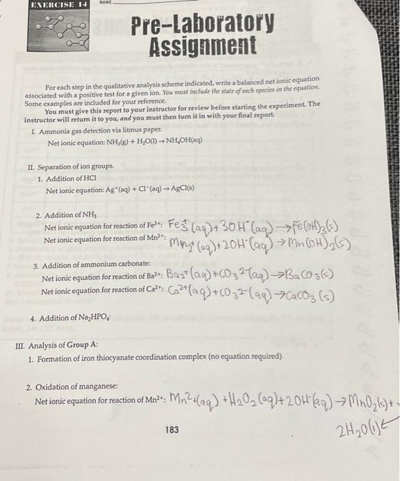 Solved 184 EXPERIMENT 14 Qualitative Analysis Part II: Use | Chegg.com