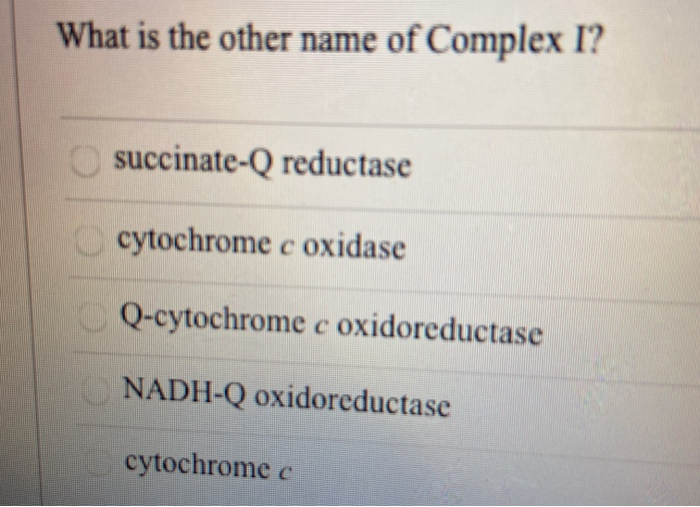 Solved What is the other name of Complex I? succinate-Q | Chegg.com