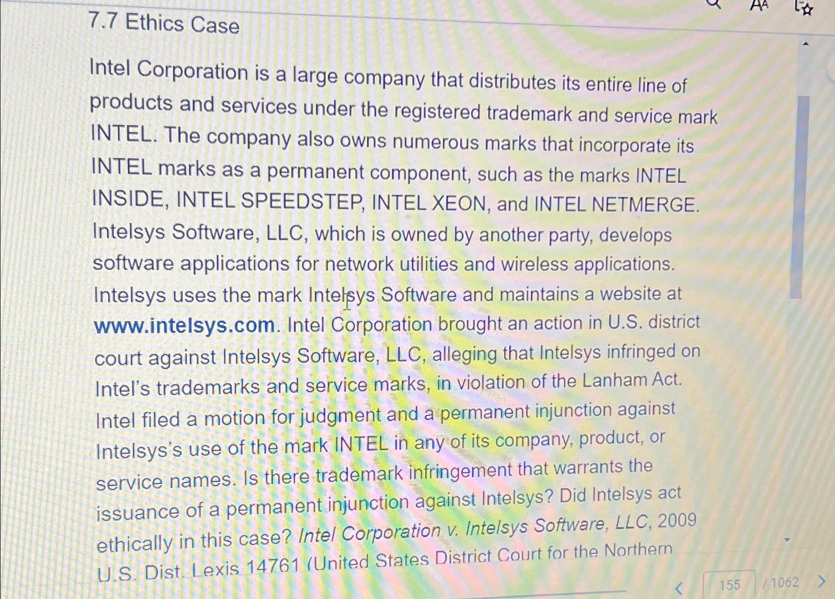 Solved 7.7 ﻿Ethics CaseIntel Corporation is a large company | Chegg.com