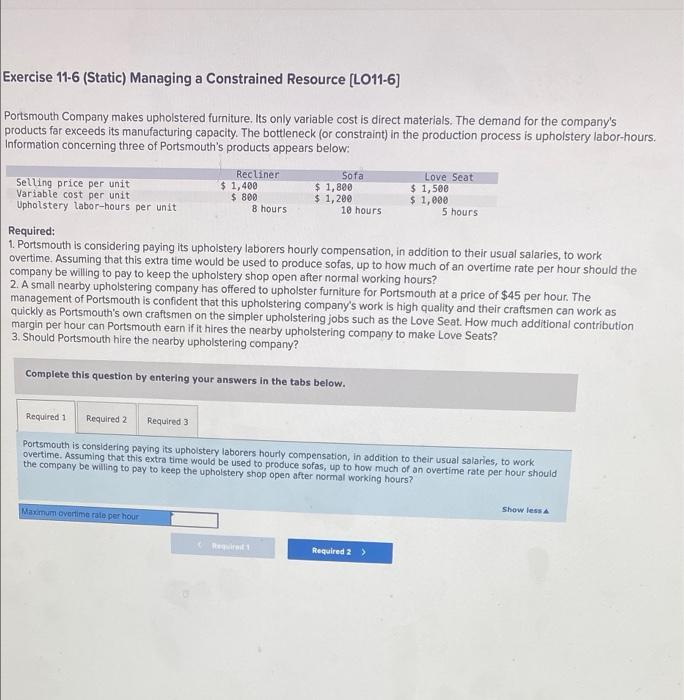 Solved Exercise 11-6 (Static) Managing a Constrained | Chegg.com