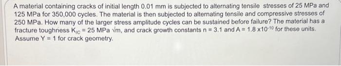 Solved A material containing cracks of initial length 0.01 | Chegg.com