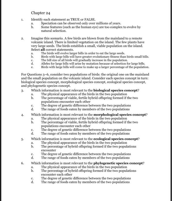 Solved Chapter 24 1. Identify each statement as TRUE or | Chegg.com