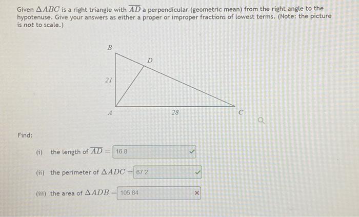Solved Given ABC is a right triangle with AD a | Chegg.com