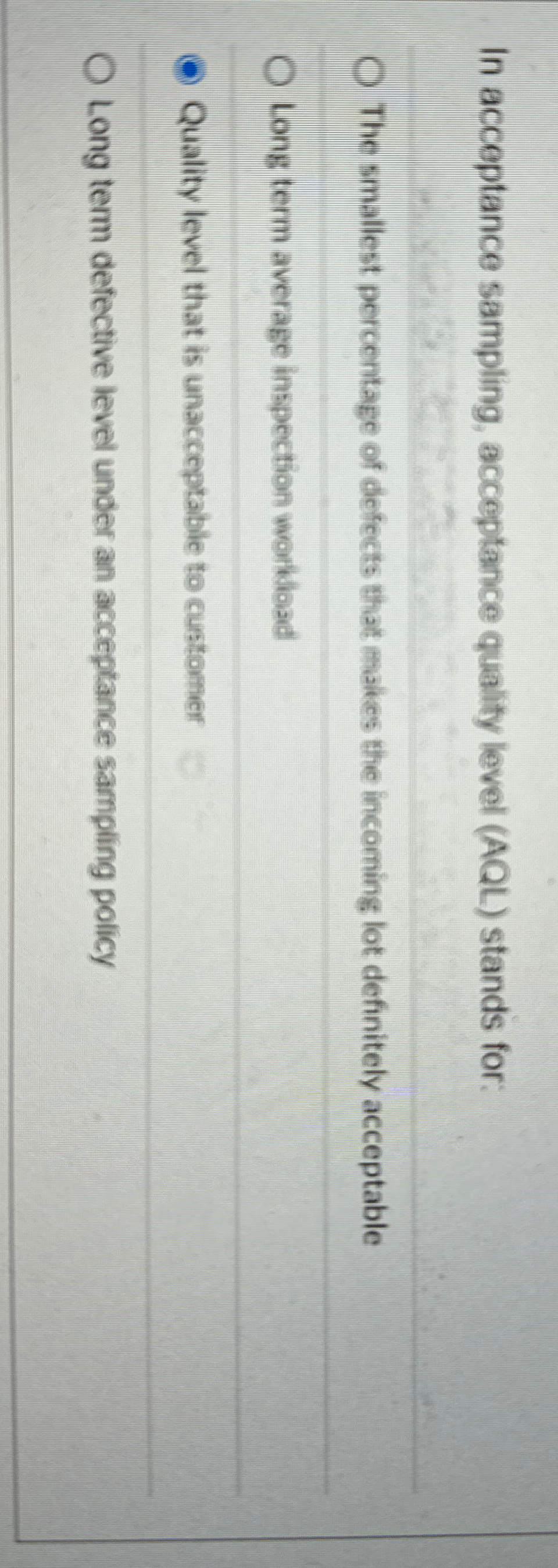 Solved In acceptance sampling, acceptance quality level | Chegg.com