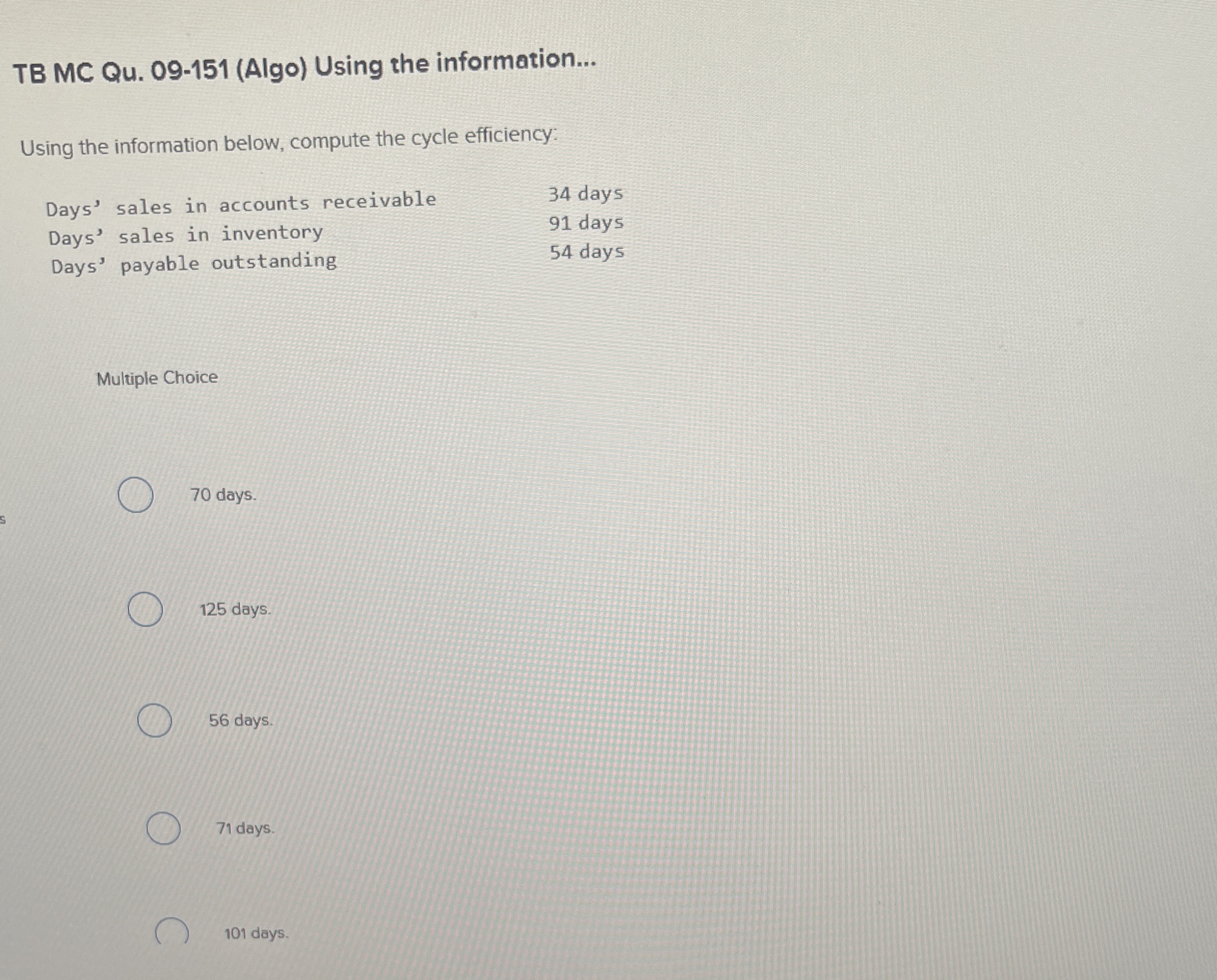 Solved TB MC Qu. 09-151 (Algo) ﻿Using the | Chegg.com