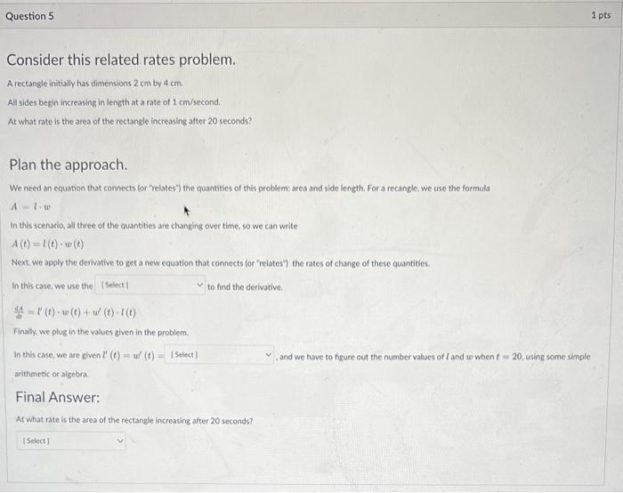 Solved Consider this related rates problem. A rectangle | Chegg.com