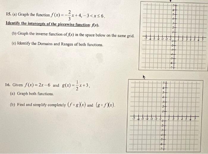 Solved 15. (a) Graph the function f(x)=−32x+4,−3 | Chegg.com