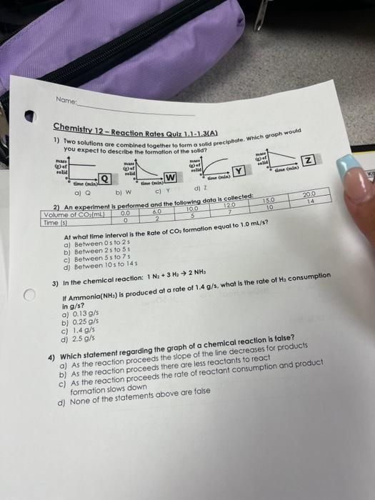 Solved Chemistry 12-Reaction Rates Quiz 1.1-1.3(A) 1) Two | Chegg.com