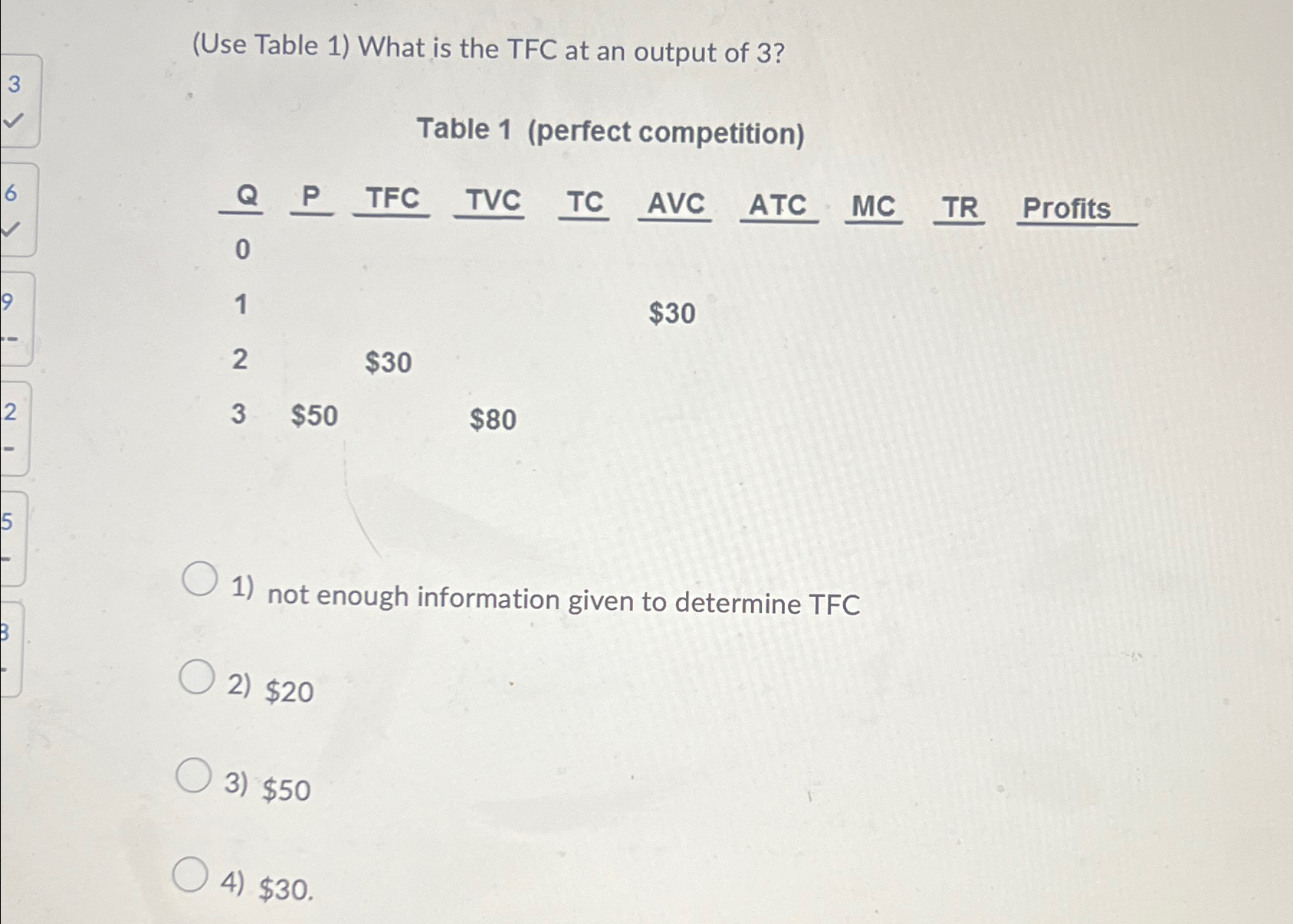 Solved (Use Table 1) ﻿What is the TFC at an output of | Chegg.com