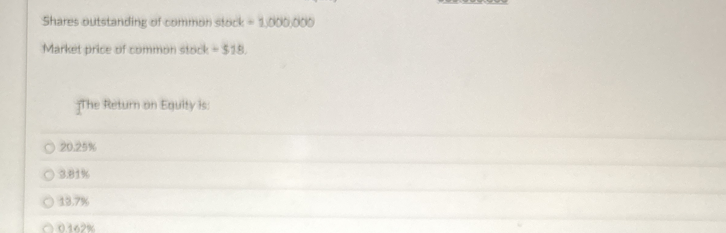 Solved Shares outstanding of common stock =1,000,000Market | Chegg.com