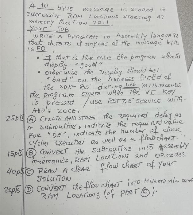 Solved A 10 bYte message is stoired in sucCESSIVe RAM | Chegg.com