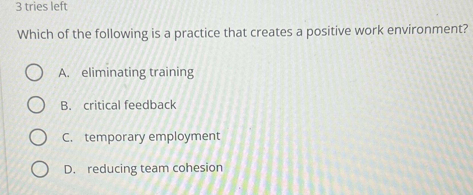 Solved 3 ﻿tries leftWhich of the following is a practice | Chegg.com