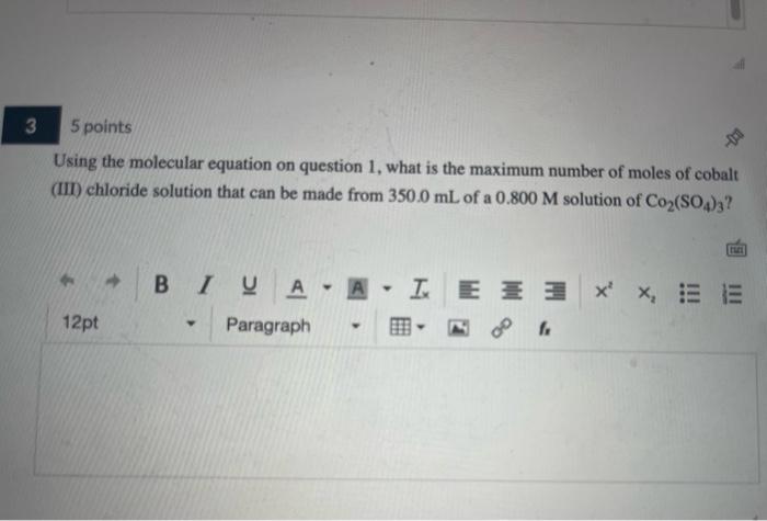 Solved 5 points Using the molecular equation on question 1, | Chegg.com