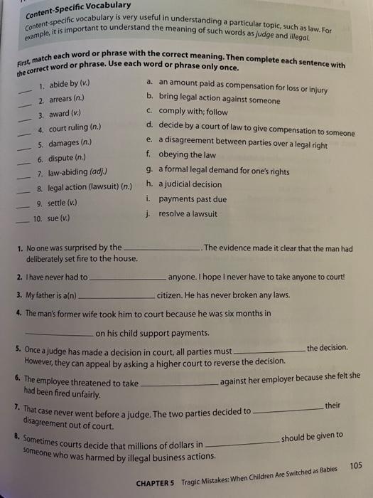 Solved Content Specific Vocabulary Content-specific | Chegg.com