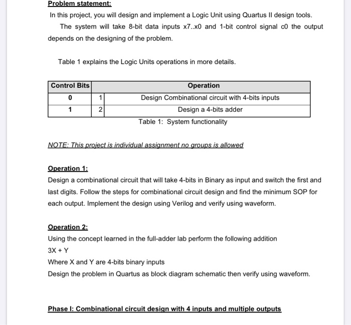 Problem statement: In this project, you will design | Chegg.com