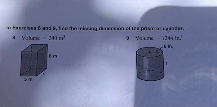Solved In Exercises 8 and 9 , find the missing dimension of | Chegg.com