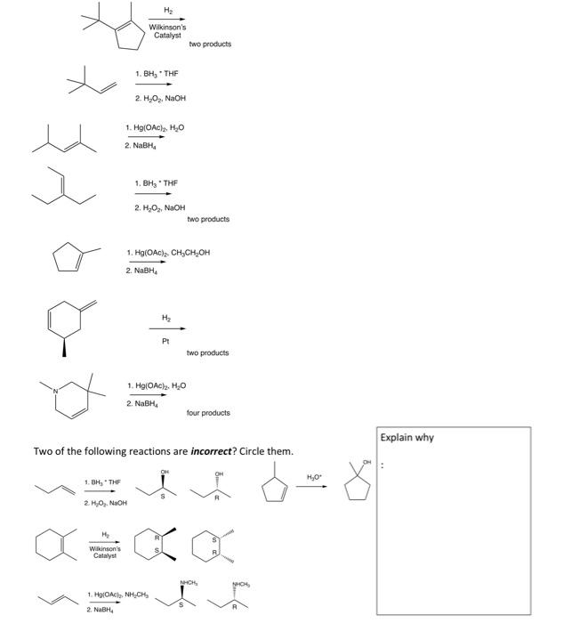 Solved Wilkinson’s Catalyst H2 Catalyst two products 1. | Chegg.com