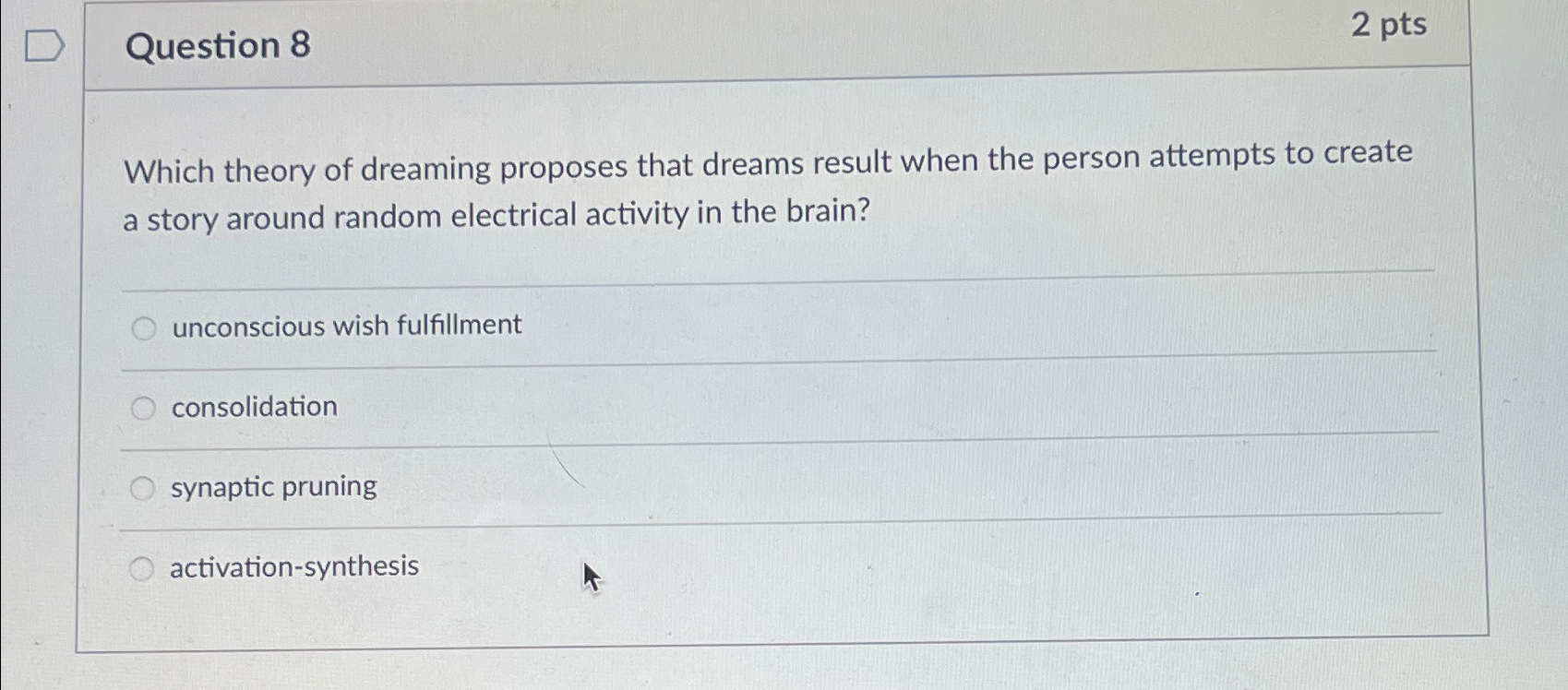 Solved Question 82 ﻿ptsWhich theory of dreaming proposes | Chegg.com