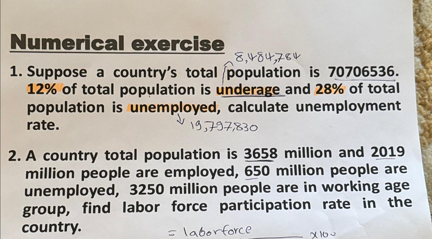 Solved Numerical exerciseSuppose a country's total | Chegg.com